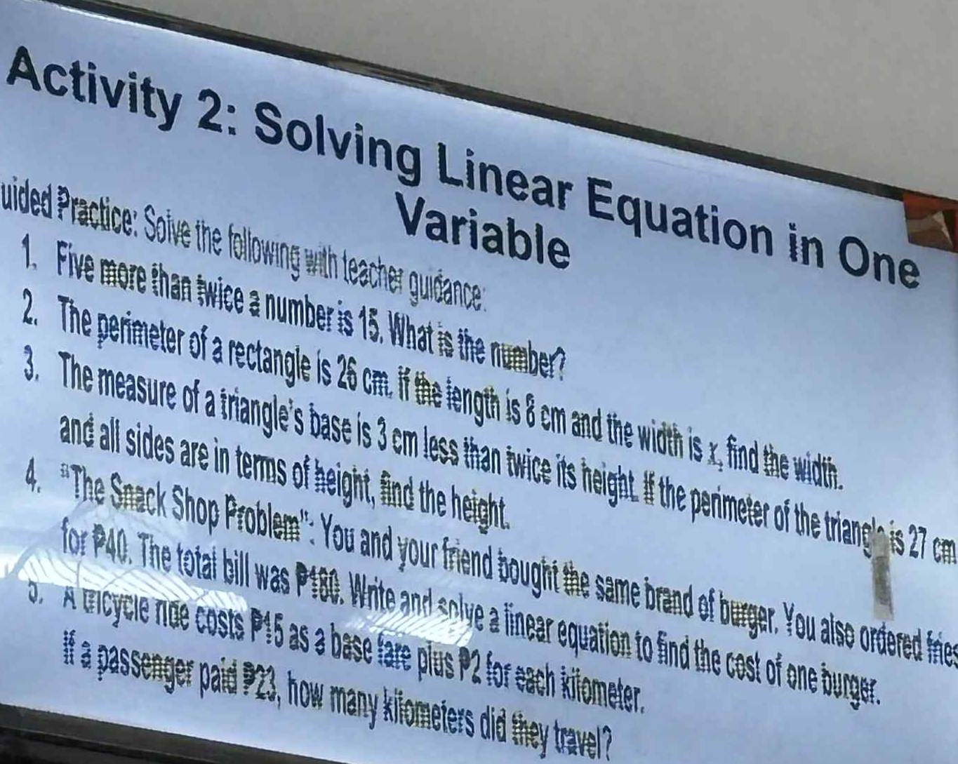 Solved: Activity 2: Solving Linear Equation in One Variable ided ...