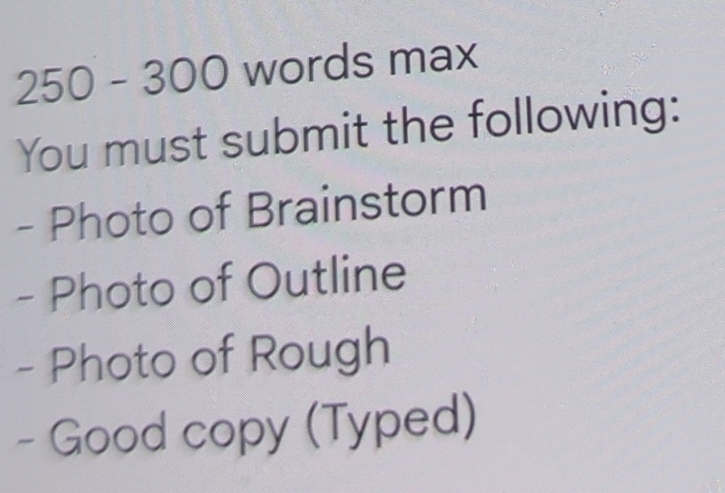 Solved: 250-300 words max You must submit the following: - Photo of ...