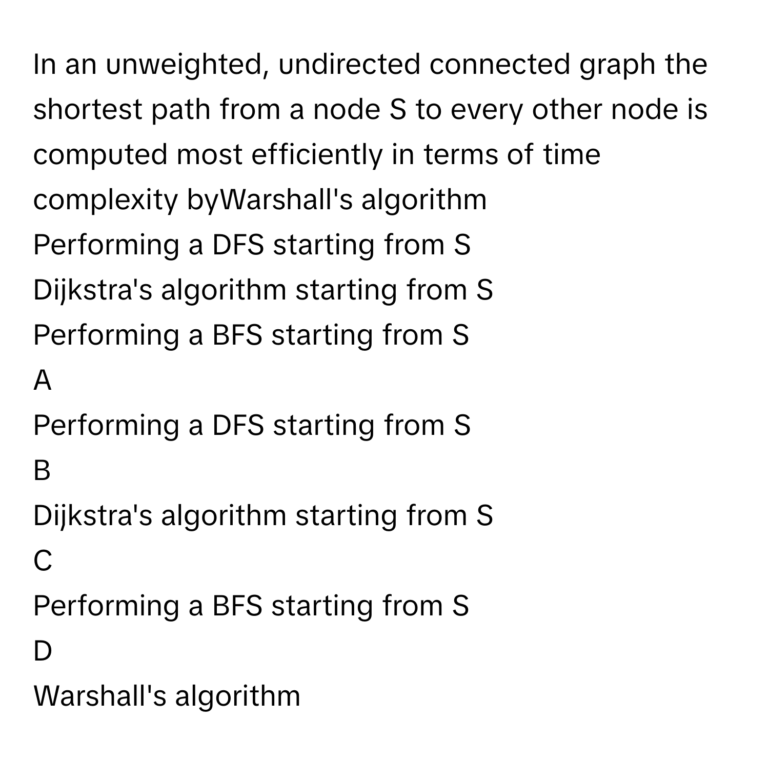 Solved: In an unweighted, undirected connected graph the shortest path ...