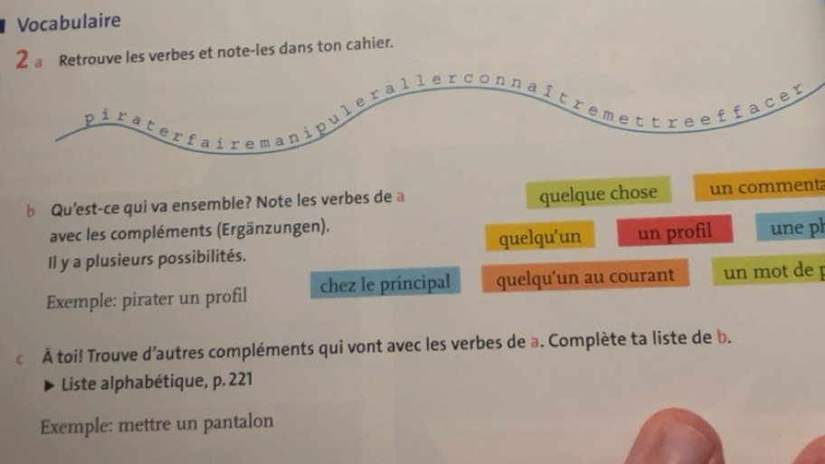 Gelöst:Vocabulaire 2 。 Retrouve les verbes et note-les dans ton cahier ...
