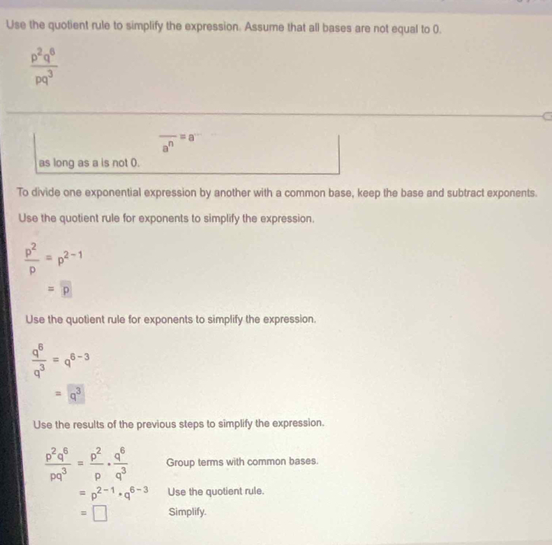 Solved: Use the quotient rule to simplify the expression. Assume that ...