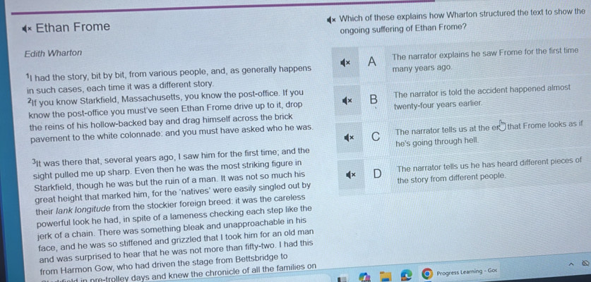 Solved: Ethan Frome Which of these explains how Wharton structured the ...