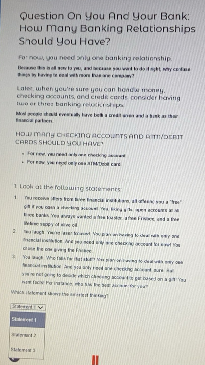 Solved: Question On You And Your Bank: How Many Banking Relationships ...