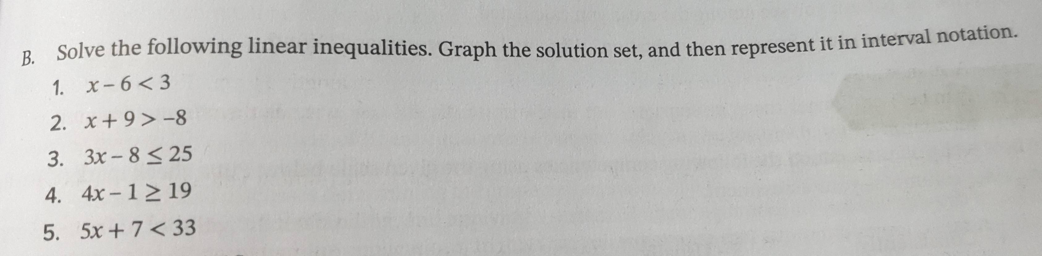 Solved: Solve the following linear inequalities. Graph the solution set ...