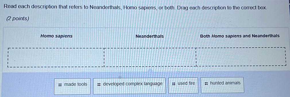 Solved: Read each description that refers to Neanderthals, Homo sapiens, or both. Drag each ...