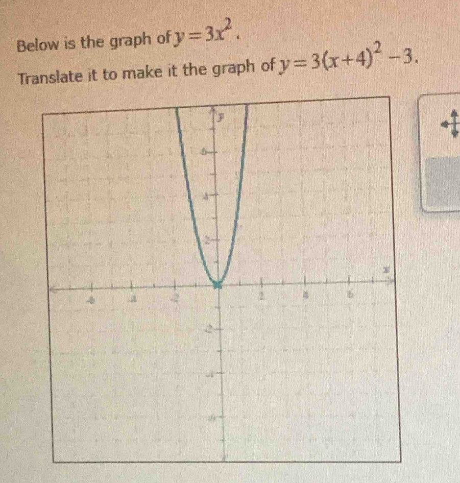 Solved: Below is the graph of y=3x^2. Translate it to make it the graph ...