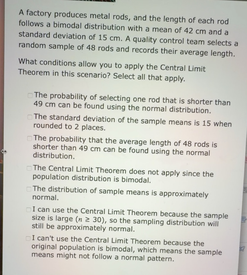 Solved: A factory produces metal rods, and the length of each rod ...