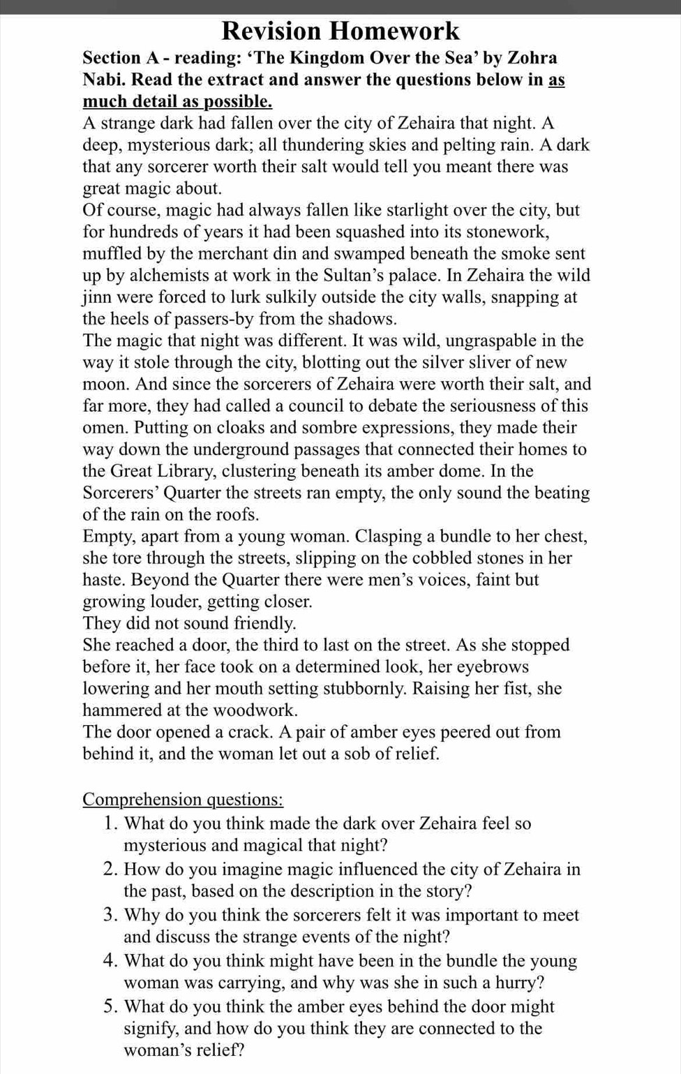 Solved: Revision Homework Section A - reading: ‘The Kingdom Over the ...