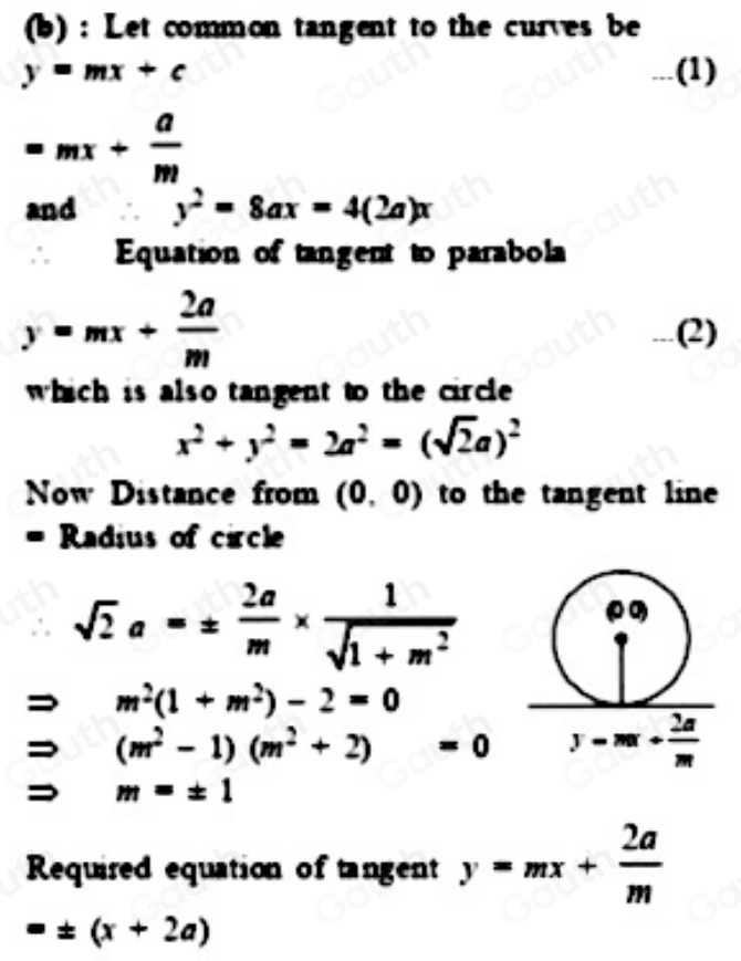 Solved: wo common tangents to the circle x^2+y^2=2a^2 and parabola y^2 ...