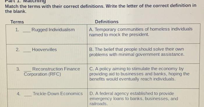 Solved: Matchin Match the terms with their correct definitions. Write ...