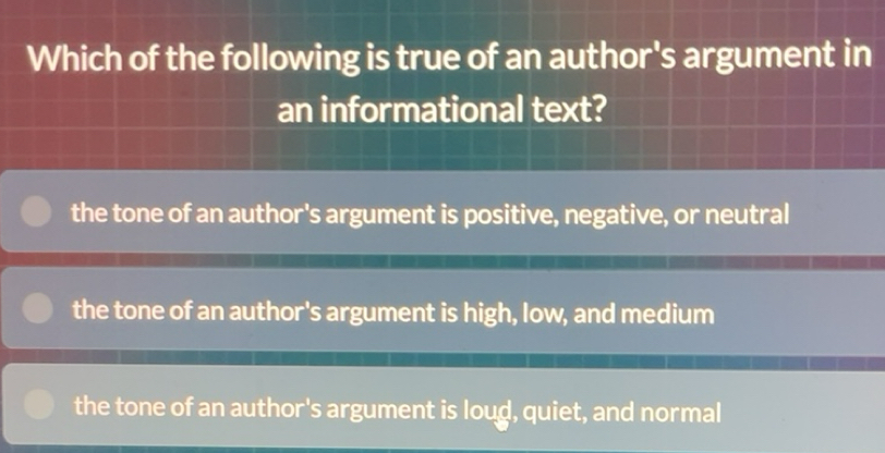 Gelöst:Which of the following is true of an author's argument in an ...