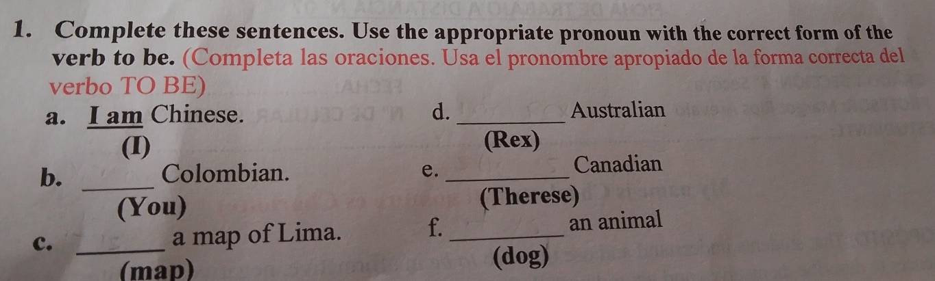 Resuelto:Complete these sentences. Use the appropriate pronoun with the ...