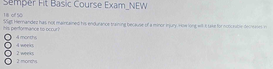 Solved: Semper Fit Basic Course Exam_NEW 18 of 50 SSgt Hernandez has ...