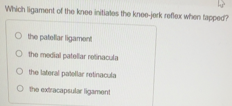 Solved: Which ligament of the knee initiates the knee-jerk reflex when ...