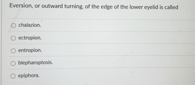 Solved: Eversion, or outward turning, of the edge of the lower eyelid ...