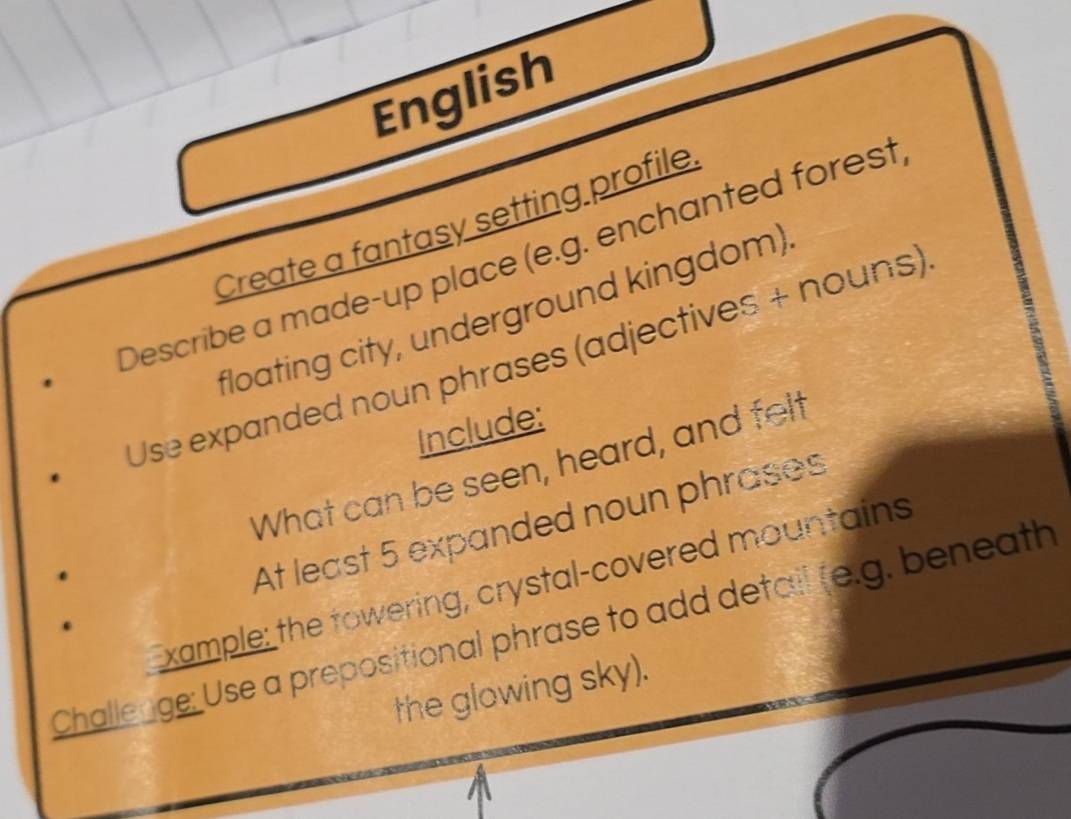 Solved: English Create a fantasy setting profile. Describe a made-up ...