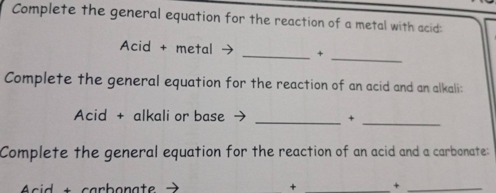 Solved: Complete the general equation for the reaction of a metal with ...