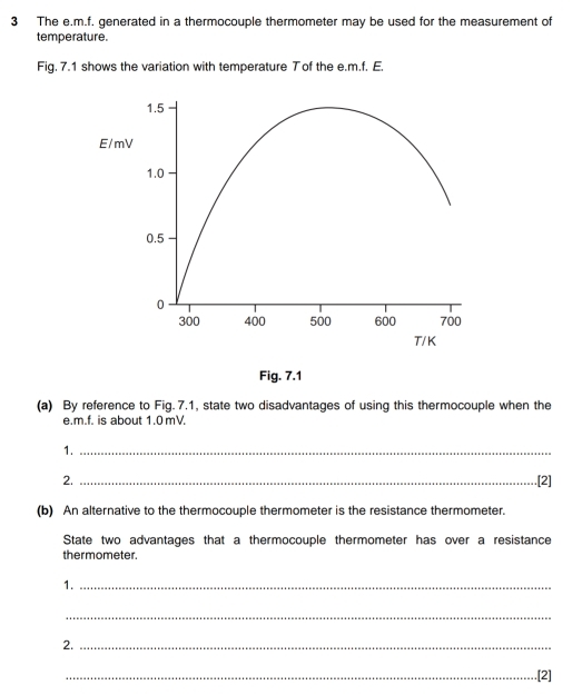Solved: The e.m.f. generated in a thermocouple thermometer may be used for the measurement of ...