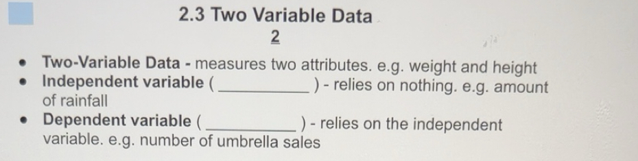 Solved: 2.3 Two Variable Data 2 Two-Variable Data - measures two ...