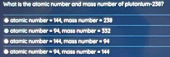 Solved: What is the atomic number and mass number of plutonium- 238 ...