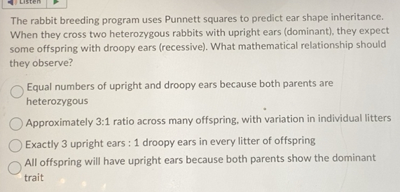 Solved: Listen The rabbit breeding program uses Punnett squares to ...