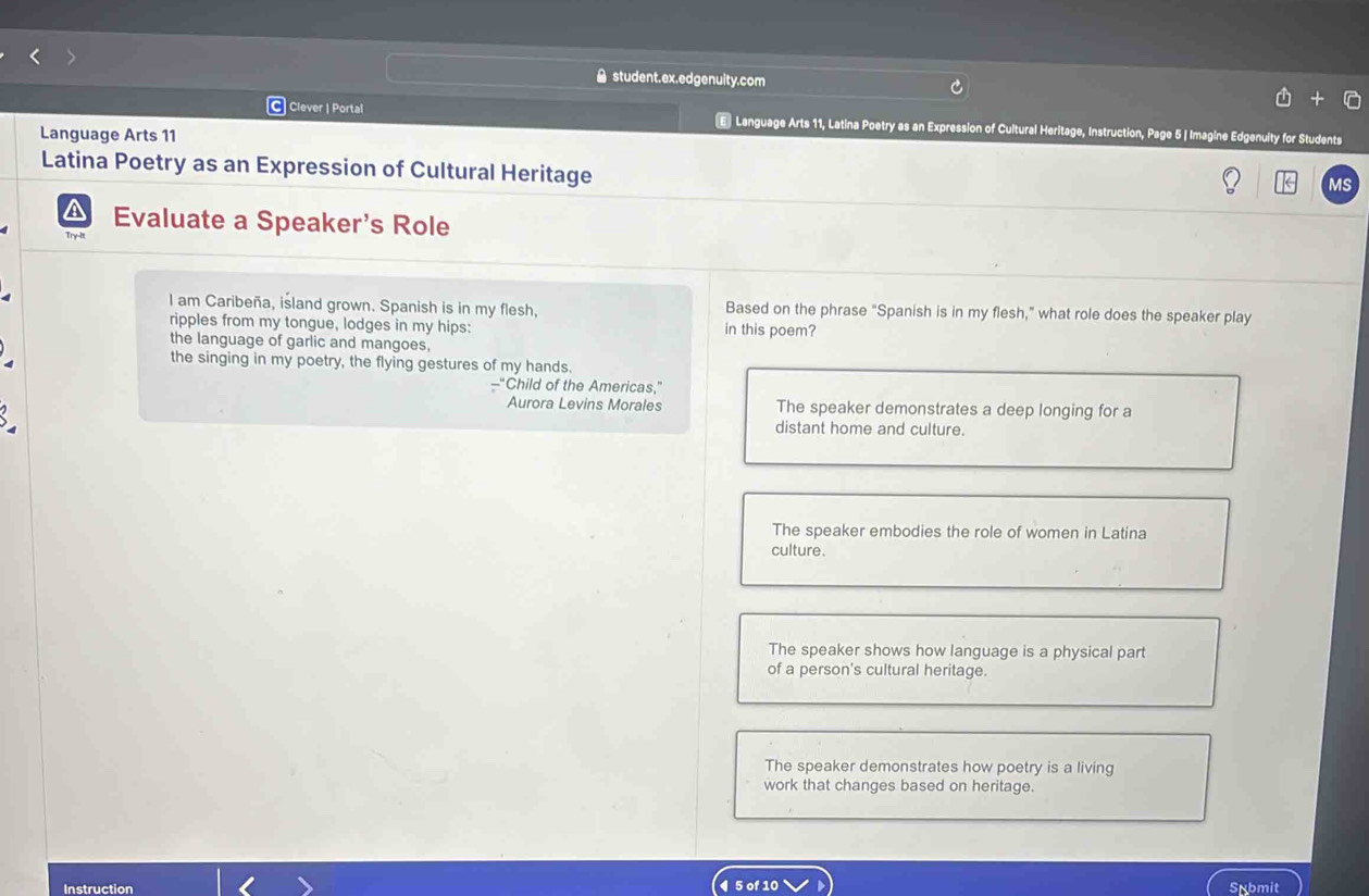 Solved: ≌ student.ex.edgenuity.com Clever | Portal ₹E Language Arts 11 ...