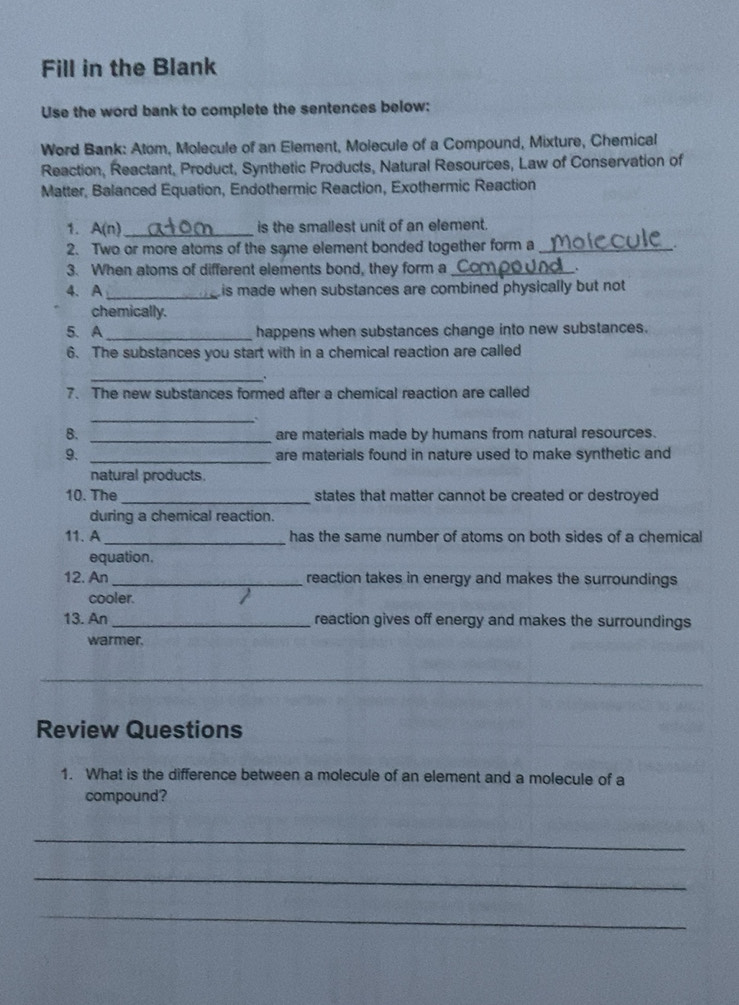 Solved: Fill in the Blank Use the word bank to complete the sentences ...