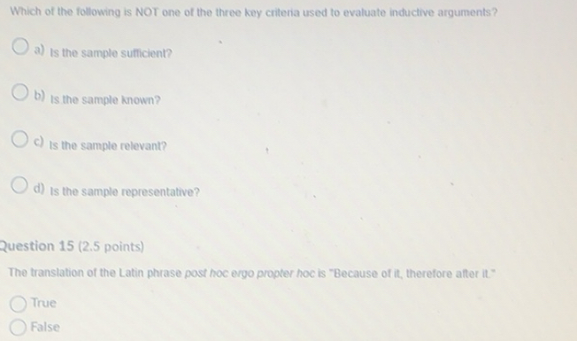 Solved: Which of the following is NOT one of the three key criteria ...