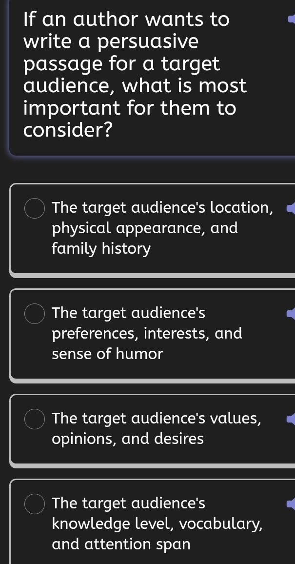 Resuelto:If an author wants to write a persuasive passage for a target ...