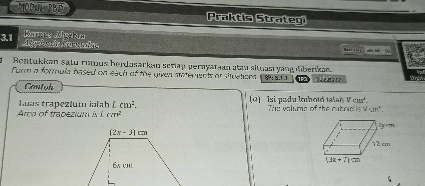 Selesai:MODULPBD Praktis Strategi Rumus Algebra 3.1 Algebraic Formulae ...