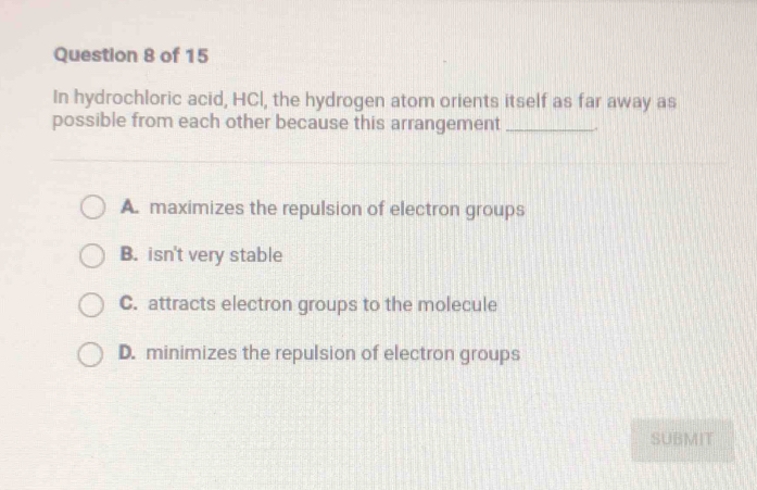 Solved: In hydrochloric acid, HCl, the hydrogen atom orients itself as ...