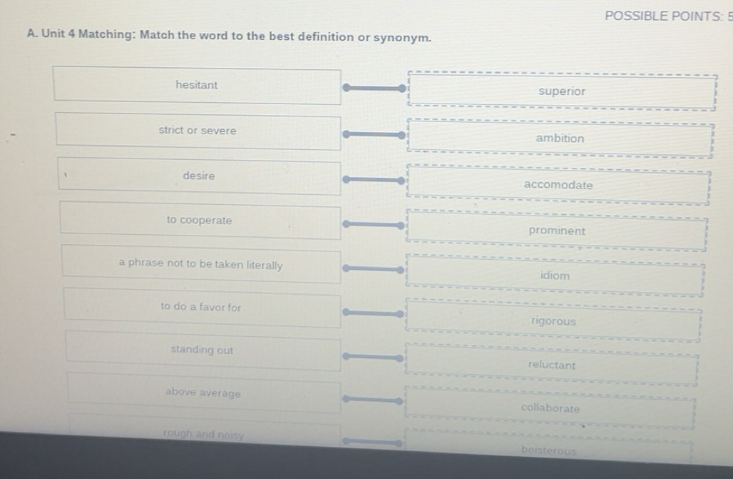Solved: POSSIBLE POINTS: A. Unit 4 Matching: Match the word to the best ...