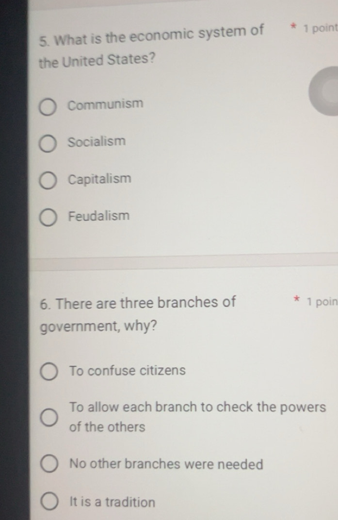 Solved: What is the economic system of * 1 point the United States ...