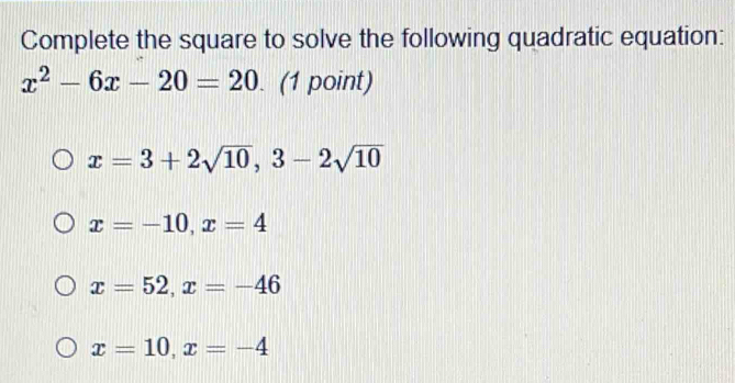 Solved: Complete the square to solve the following quadratic equation ...