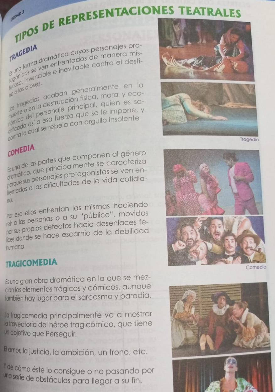 Resuelto:NIDAD 3 TIPOS DE REPRESENTACIONES TEATRALES TRAGEDIA Es una ...