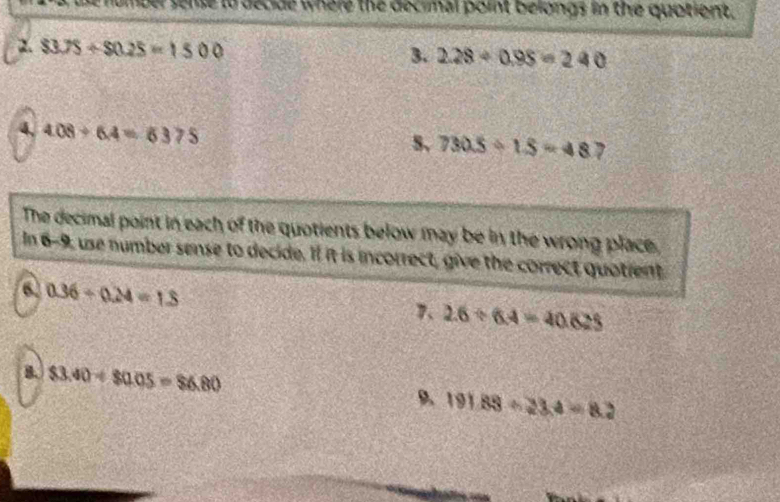 Solved: number sense to decide where the decimal point belongs in the ...