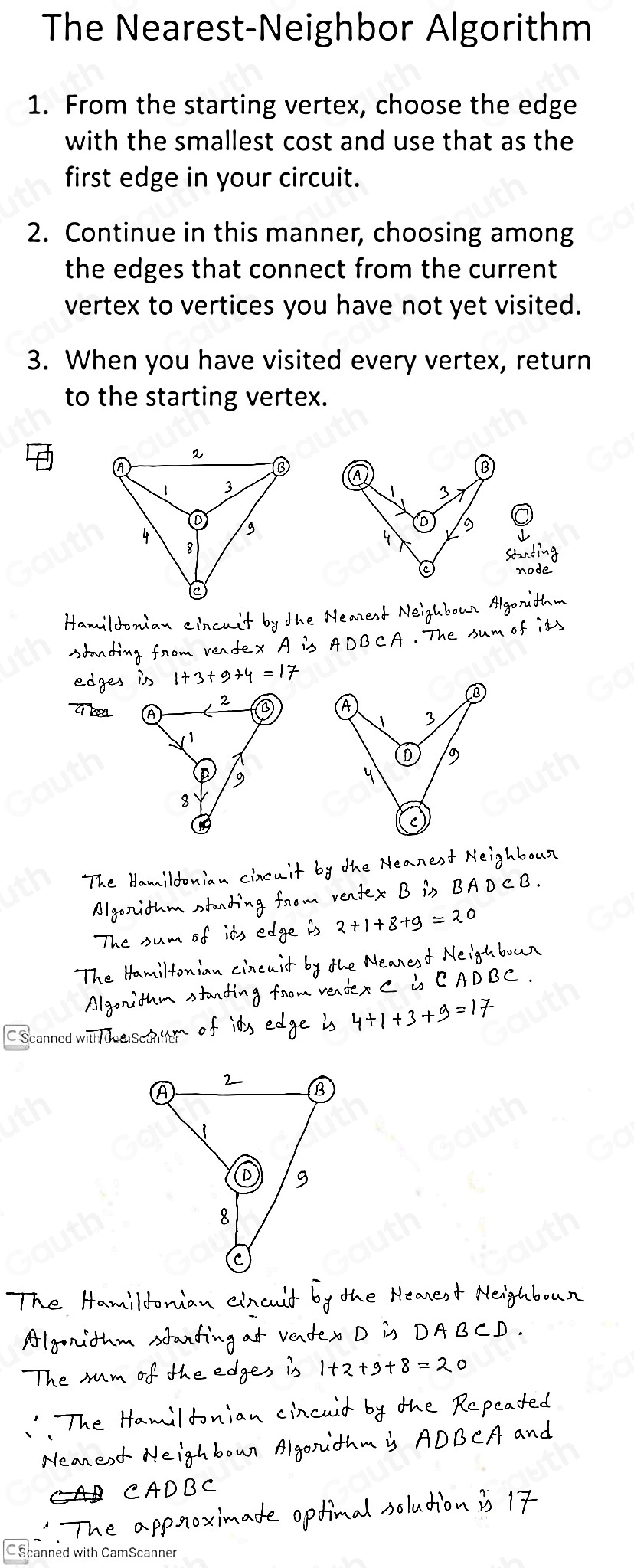 Solved: Consider the following graph. Use the Repeated Nearest Neighbor Algorithm to find an ...