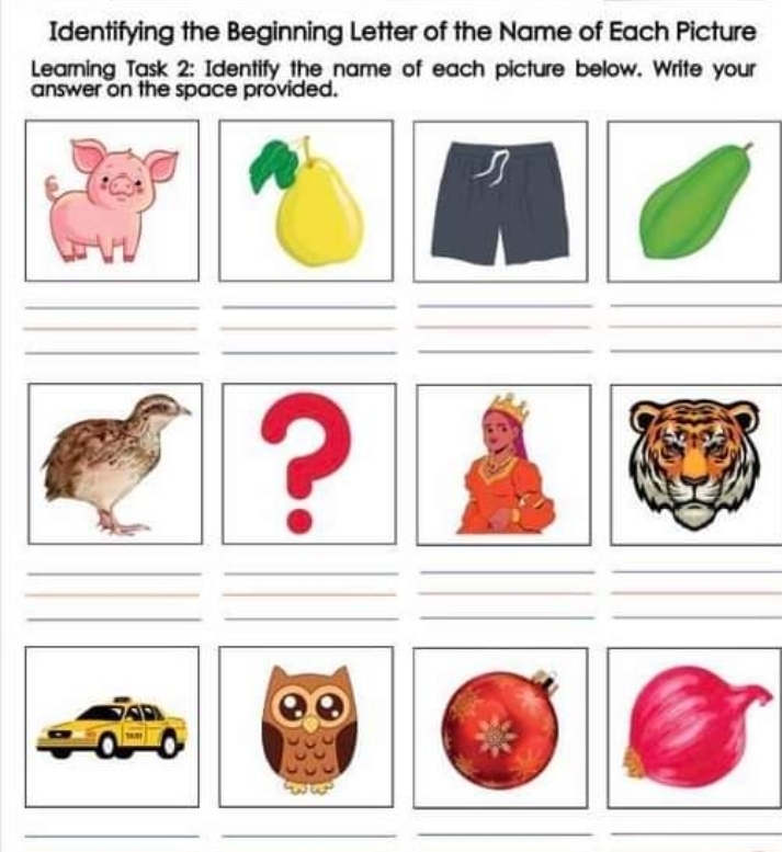 Solved: Identifying the Beginning Letter of the Name of Each Picture ...