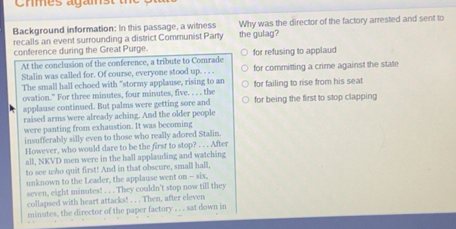 Solved: Crmes agam Background information: In this passage, a witness ...