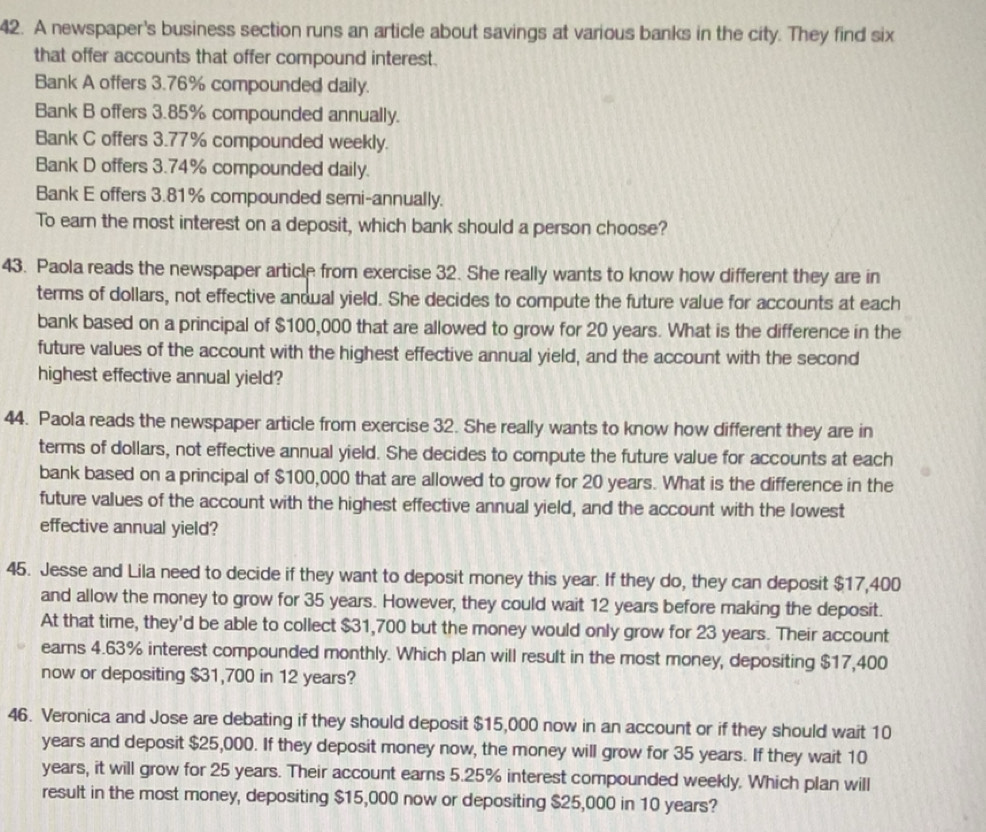 Solved: A newspaper's business section runs an article about savings at ...