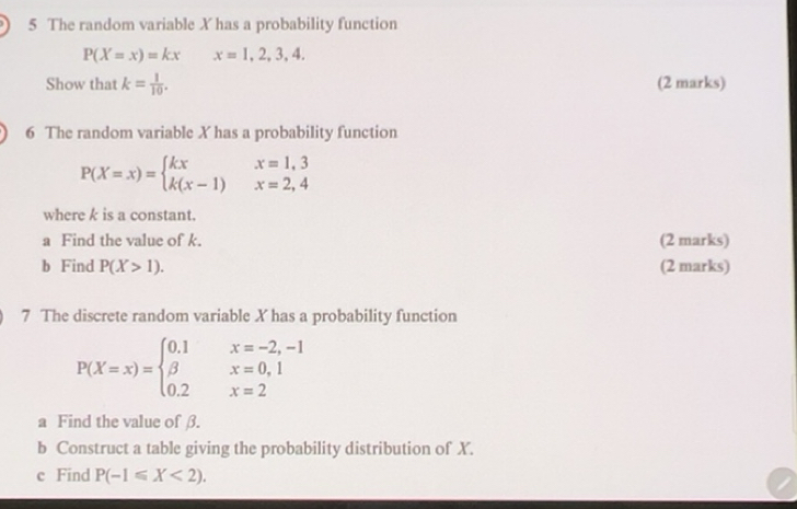 Solved: The random variable X has a probability function P(X=x)=kx x=1 ...