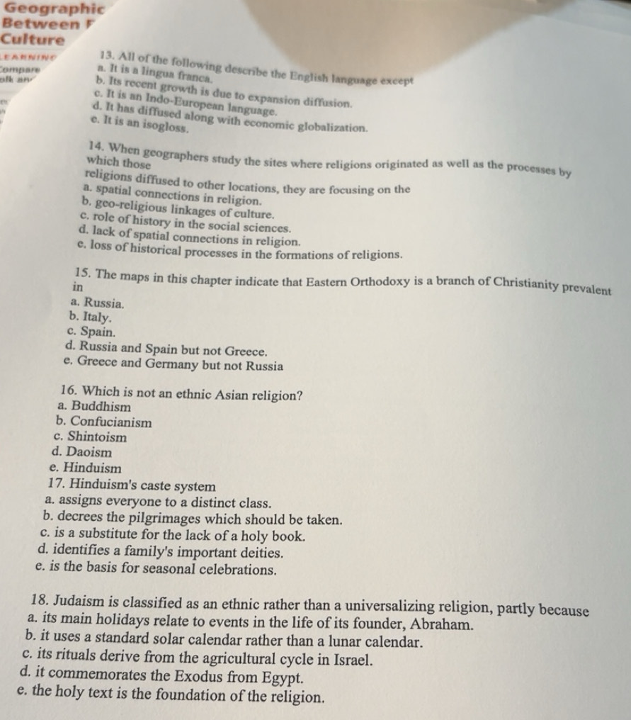 Resuelto:Geographic Between F Culture LEARNINO 13. All of the following ...
