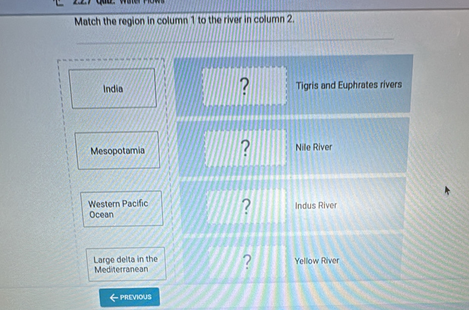 Solved: Match the region in column 1 to the river in column 2. ? India ...