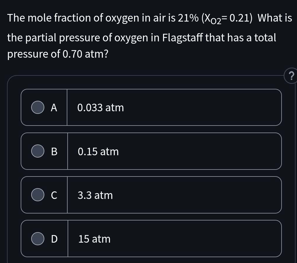 Solved: The mole fraction of oxygen in air is 21% (X_O2=0.21) What is ...