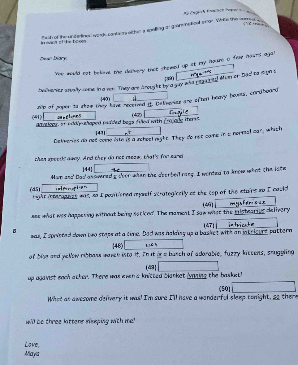 Solved: English Practice Paper 5 - (12 marks) Each of the underlined ...