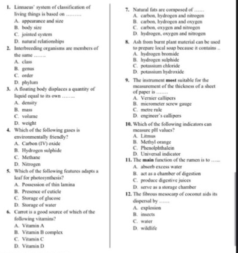 Solved: Linnaeus’ system of classification of 7. Natural fats are ...