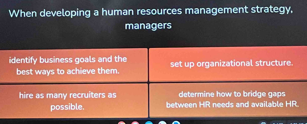 Solved: When developing a human resources management strategy, managers ...