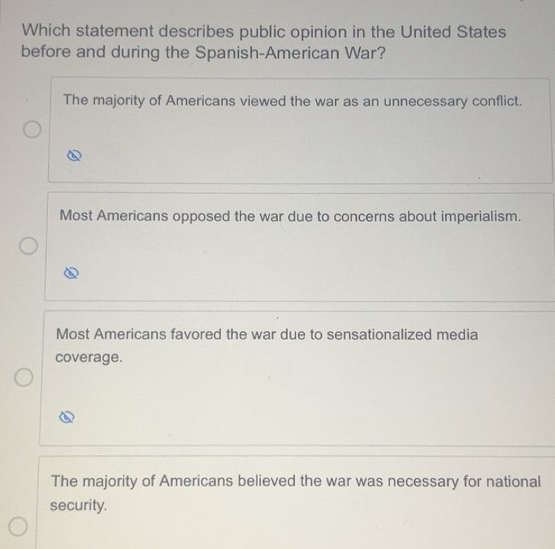 Solved: Which statement describes public opinion in the United States ...