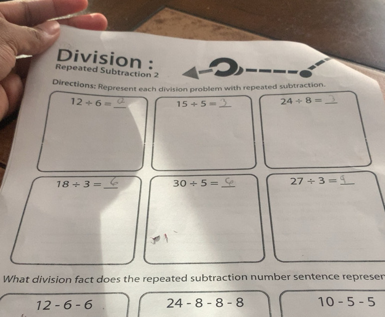 Solved: Division : Repeated Subtraction 2 Directions: Represent each ...