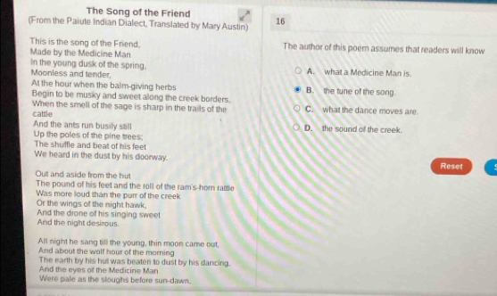 Solved: The Song of the Friend (From the Paiute Indian Dialect ...